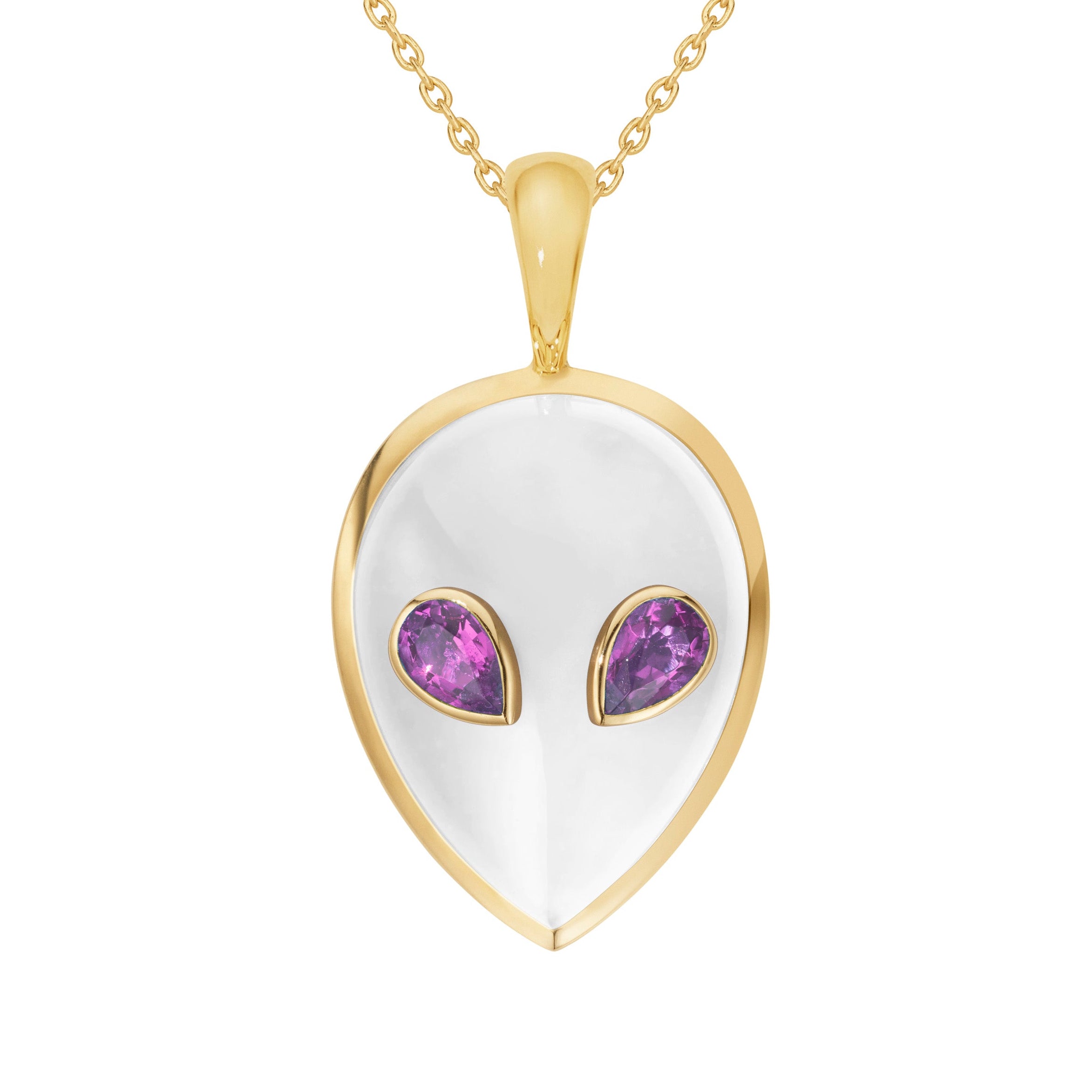 Alien pendant yellow gold with white agate and rhodolite – Alina Abegg