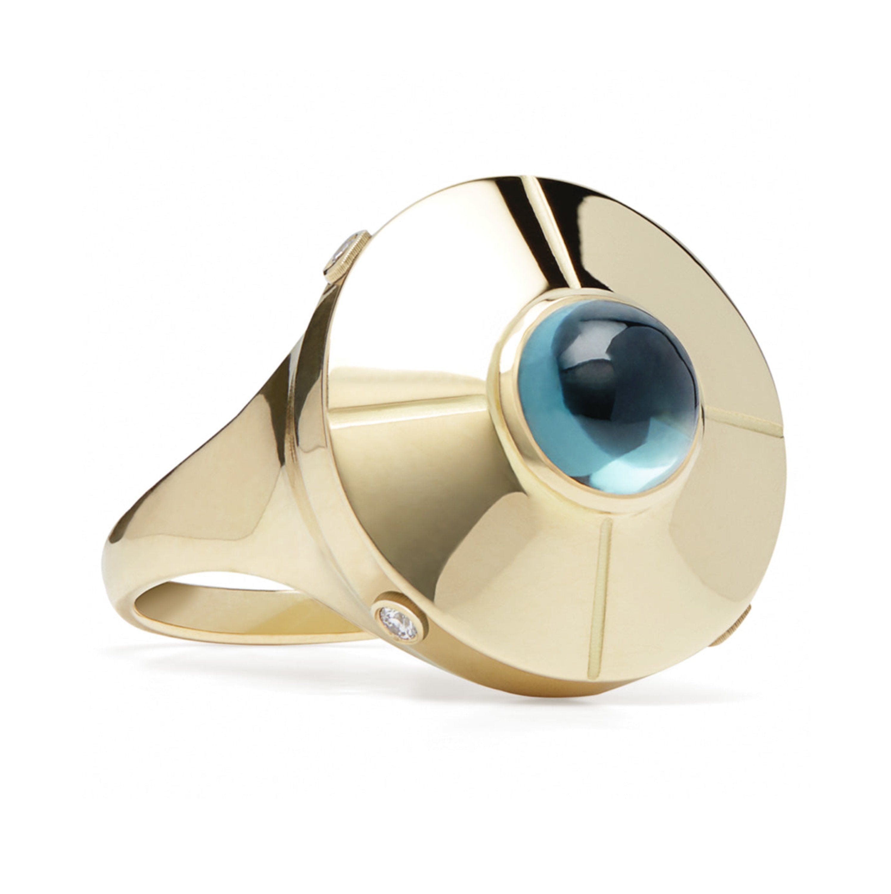 Micro UFO ring yellow gold with blue tourmaline and diamond – Alina Abegg